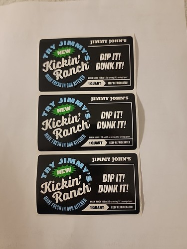 3 Kickin Ranch Quart Stickers Jimmy John's | eBay