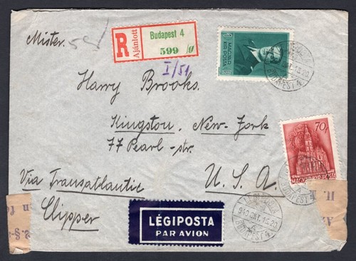 HUNGARY 1940 Censored Airmail Cover to USA. Transatlantic Clipper | eBay
