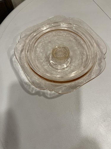 Vintage Pink Depression Glass Federal Madrid Square Pedestal Cake Stand ...
