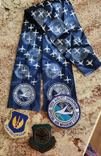 USAF FLIGHT SUIT PATCH, 76th Airlift Squadron set, SCARF, 2 PATCHES W ...