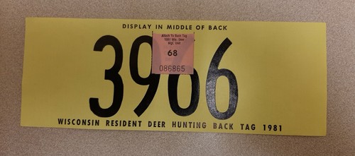 1981 Wisconsin Resident Deer Gun Hunting Back Tag License Blaze Yellow ...