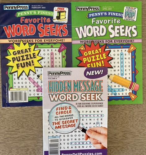 Lot of 3 Dell Penny Press Word Search Puzzle Books Seek Hunt Find Y12 ...