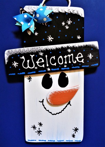 SNOWMAN SIGN Winter Christmas Holiday Wall Art Door Wood Hanger Plaque ...