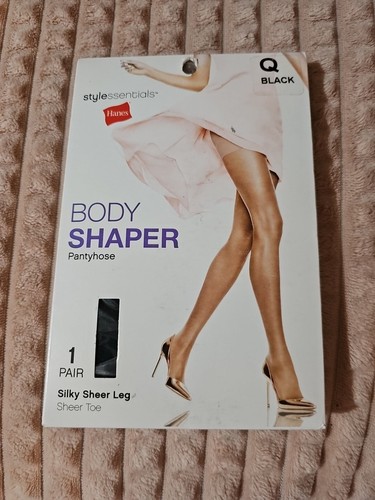 Hanes Body Shaper Pantyhose Size Q Black Silky Sheer Leg Sheer Toe NEW ...