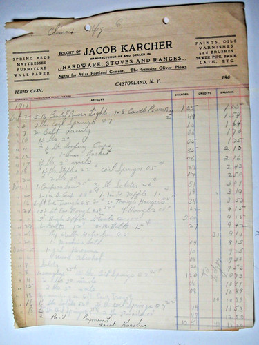 Oct., Nov. & Dec. 1911 Jacob Karcher Invoice Sent to Company in ...