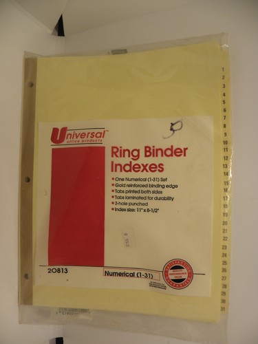 Universal Office Products Ring Binder Indexes Numerical Numbers 1 - 31 ...