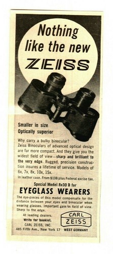1959 Carl Zeiss Binoculars Advertisement New York | eBay