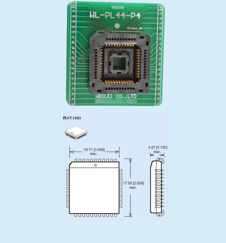 WL-PL44-P004 1.27mm pitch 11x11 PLCC44 Socket Adapter For Wellon ...