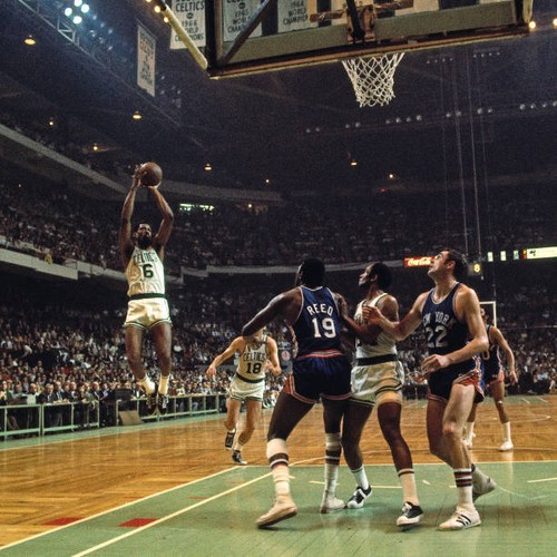 Bill Russell Of The Boston Celtics Shoots The Ball 1966 Old Basketball ...