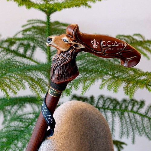 Classic Walking Cane Deer Wood carved Handpainted walking stick for men ...