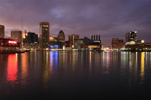 BALTIMORE SKYLINE AT NIGHT GLOSSY POSTER PICTURE PHOTO maryland raven ...