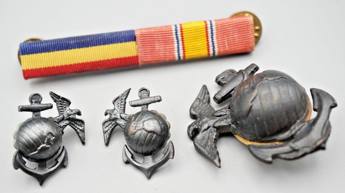 WWII USMC Marine EGA Hat Badge, Collar EGA Set & PUC Ribbon Bars Lot Of ...