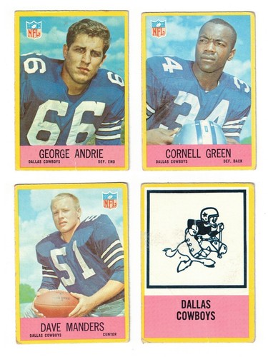 1967 Philadelphia Football DALLAS COWBOYS 4 cards lot Manders Andrie ...
