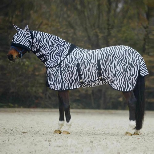 Horse Combo Zebra Fly Rug with Mask Mesh Full Neck Pony Bug and Fly ...