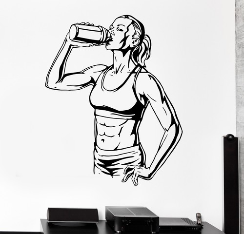 Wall Sticker Sport Supplements Woman Girl Bodybuilding Gym Vinyl Decal ...