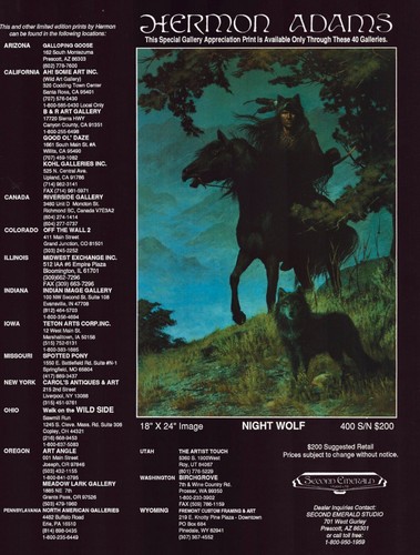 1993 HERMON ADAMS Art Gallery Exhibit Night Wolf 1-Page Magazine PRINT ...