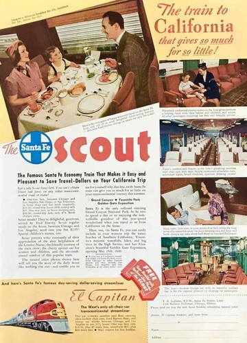 1940 Santa Fe Scout Railway PRINT AD The Train to California That Gives ...