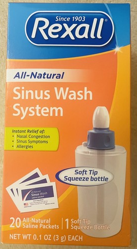 Sealed Box Rexall All-Natural Sinus Wash System (20 Saline Packets) Exp ...