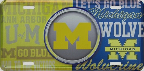MICHIGAN WOLVERINES BULLSEYE EMBOSSED METAL NOVELTY LICENSE PLATE TAG ...