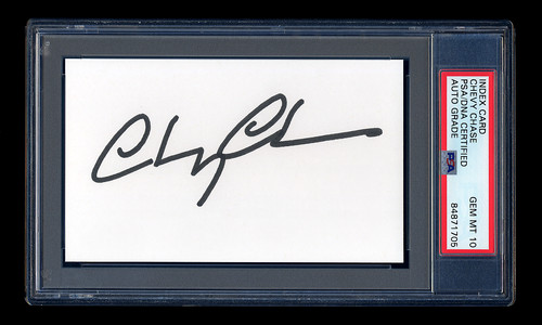 CHEVY CHASE SIGNED INDEX CARD PSA/DNA AUTO SNL CADDYSHACK VACATION GEM ...