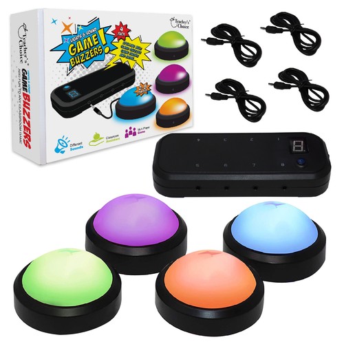 Game Buzzer System with Lights, Stickers Included, 4 Pack Game Buzzer ...