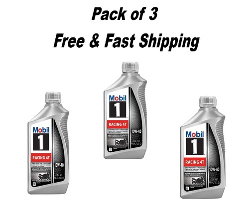 Mobil 1 Racing 4T Motorcycle Full Synthetic Engine Oil 10W-40 3 Quart 3 ...