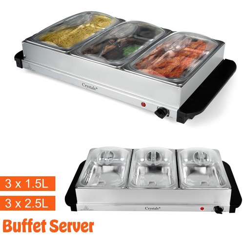 Buffet Warmer Food Server Hot Plate 3 Tray 1.5L / 2.5L Adjustable ...
