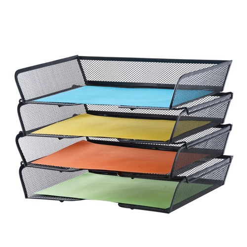 4 Tier Mesh Stackable File Trays Letter Trays Office Paper Organizer ...