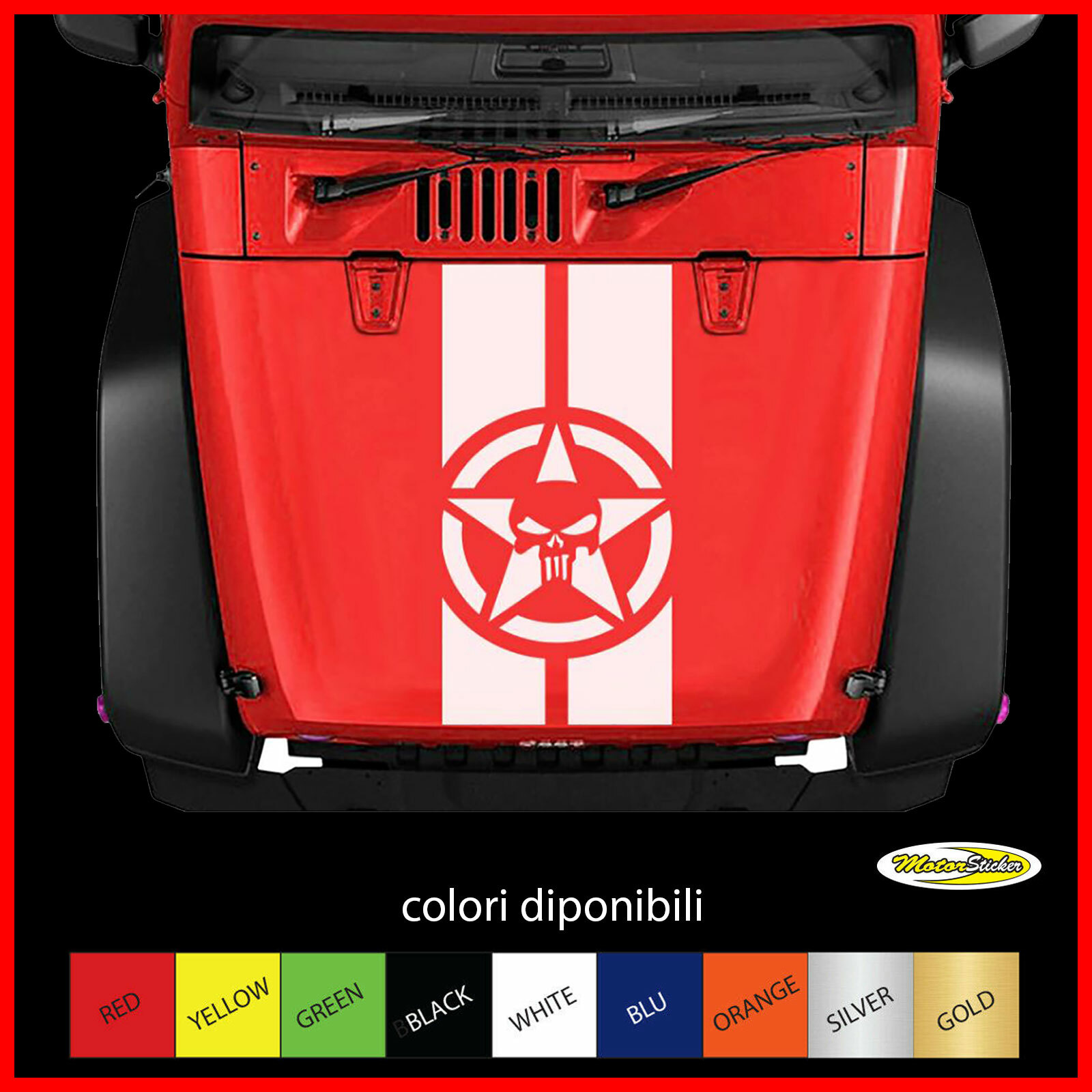 2 ADESIVI cm 50 STELLA stickers SCRITTA JEEP WRANGLER 4X4 OFFROAD ...
