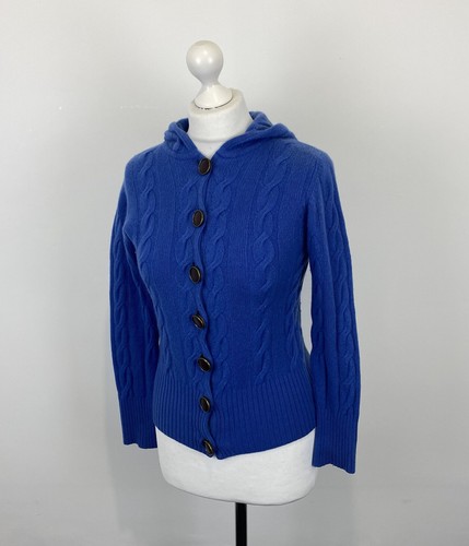 N Peal 100% Cashmere Hoodie Cardigan Blue Cable Knit Size Small Women’s ...