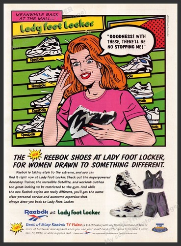 Reebok at Lady Foot Locker 1990s Print Advertisement Ad 1994 Cartoon | eBay