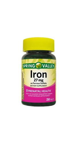Spring Valley Iron Prenatal Health Dietary Supplement ,27mg, 250 Count ...
