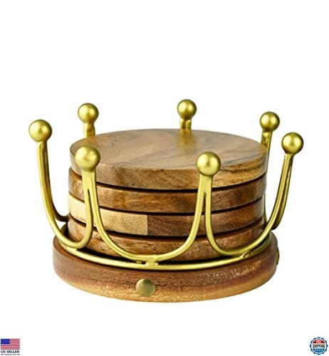Wood Coasters Set of 4, Barware Drinkware with Crown Design, Home Decor ...