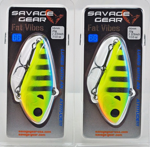 (LOT OF 2) SAVAGE GEAR 2-2/3" FAT VIBES 66 7/10OZ FV-66-CT CHART TIGER ...