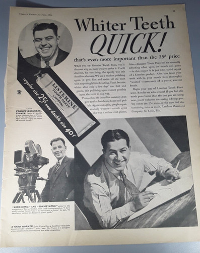 Original 1934 Listerine Toothpaste Magazine Ad "Whiter Teeth Quick!" | eBay
