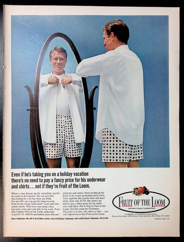 Print Ad 1960's Fruit Loom Man Mirror Boxers T Shirt Button Shirt ...