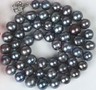 2 Rows 8mm Black White Natural Akoya Cultured Shell Pearl Necklace 17 ...
