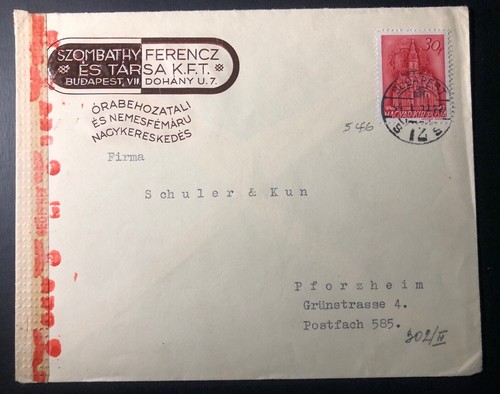 1944 Budapest Hungary Censored Commercial Cover To Pforzheim Germany | eBay