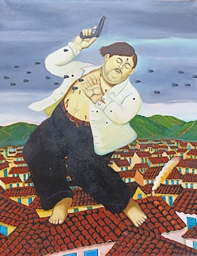 Botero Pablo Escobar Shoot Out New Art Oil Painting Canvas 39 X 32 Size ...