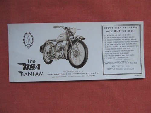 1955 BSA BANTAM, MOTORCYCLE , SALES BROCHURE | eBay