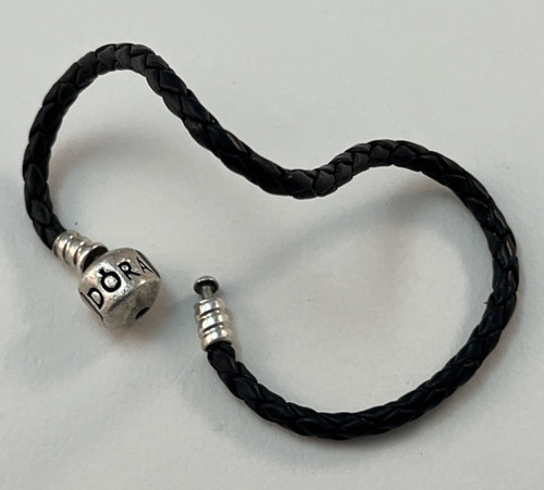 PANDORA ALE 925 Sterling Silver Black Braided Leather Bracelet 7 5/8 ...