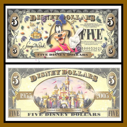 Disney 5 Dollars, 2005 "A" Series "5 Digit Serial" 50th Anniversary ...