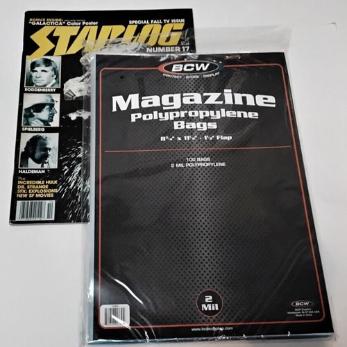100 BCW MAGAZINE Bags (Sleeves) 8 3/4 X 11 1/8 + flap, 2 MIL ...