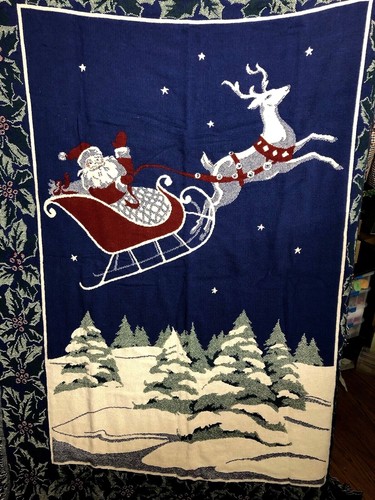 Christmas Cotton Throw 50x60 Santa Sleigh Ride in Original Plastic Bag ...