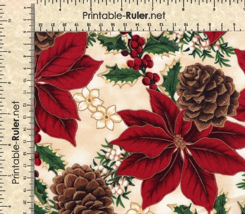 Christmas Floral Fabric Pine Cone & Poinsettia ½ YD Hoffman Int.100% ...