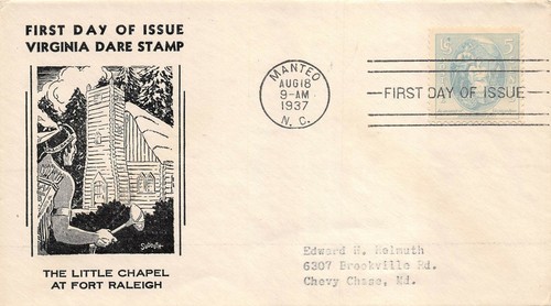 796 5c Virginia Dare, Sudduth cachet, tied by Manteo NC cancel [9255 ...