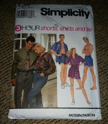 Simplicity Pattern 8150 3 Hour shorts shirts & Tie unisex Sz BB Lge-XL ...