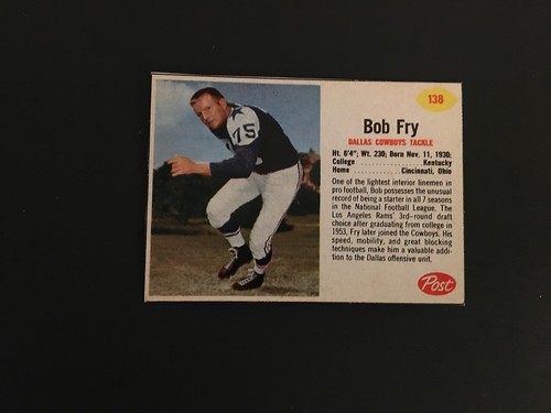 1962 POST CEREAL FOOTBALL SETBREAK #138 BOB FRY NM-MT | eBay
