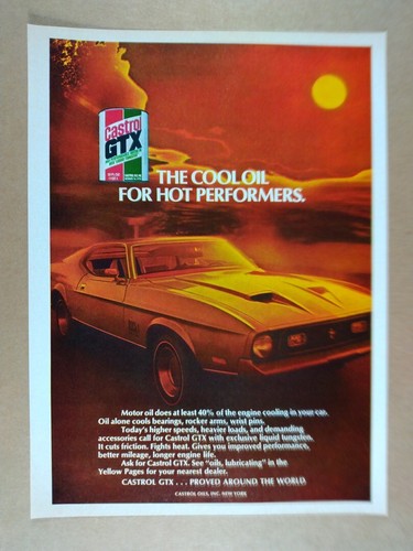 1971 Castrol GTX Motor Oil Ford Mustang Mach 1 photo vintage print Ad ...