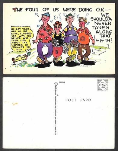 Old Sports Comic Humor Postcard - Golf - Four Golfers and a Fifth | eBay